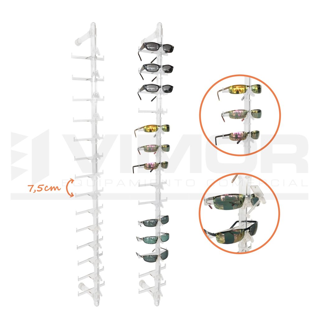 Expositor plástico a pared 14 gafas 120cm. - Vimor.es