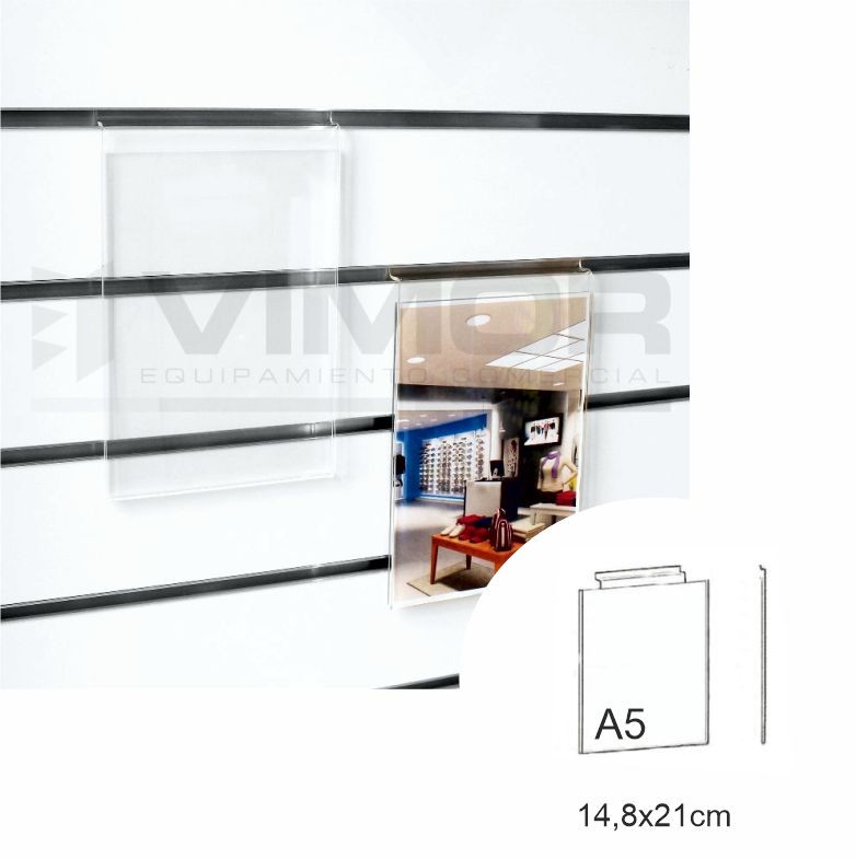 Portacartel vertical A5 a-21cm b-15cm sistema lamas. - Vimor.es